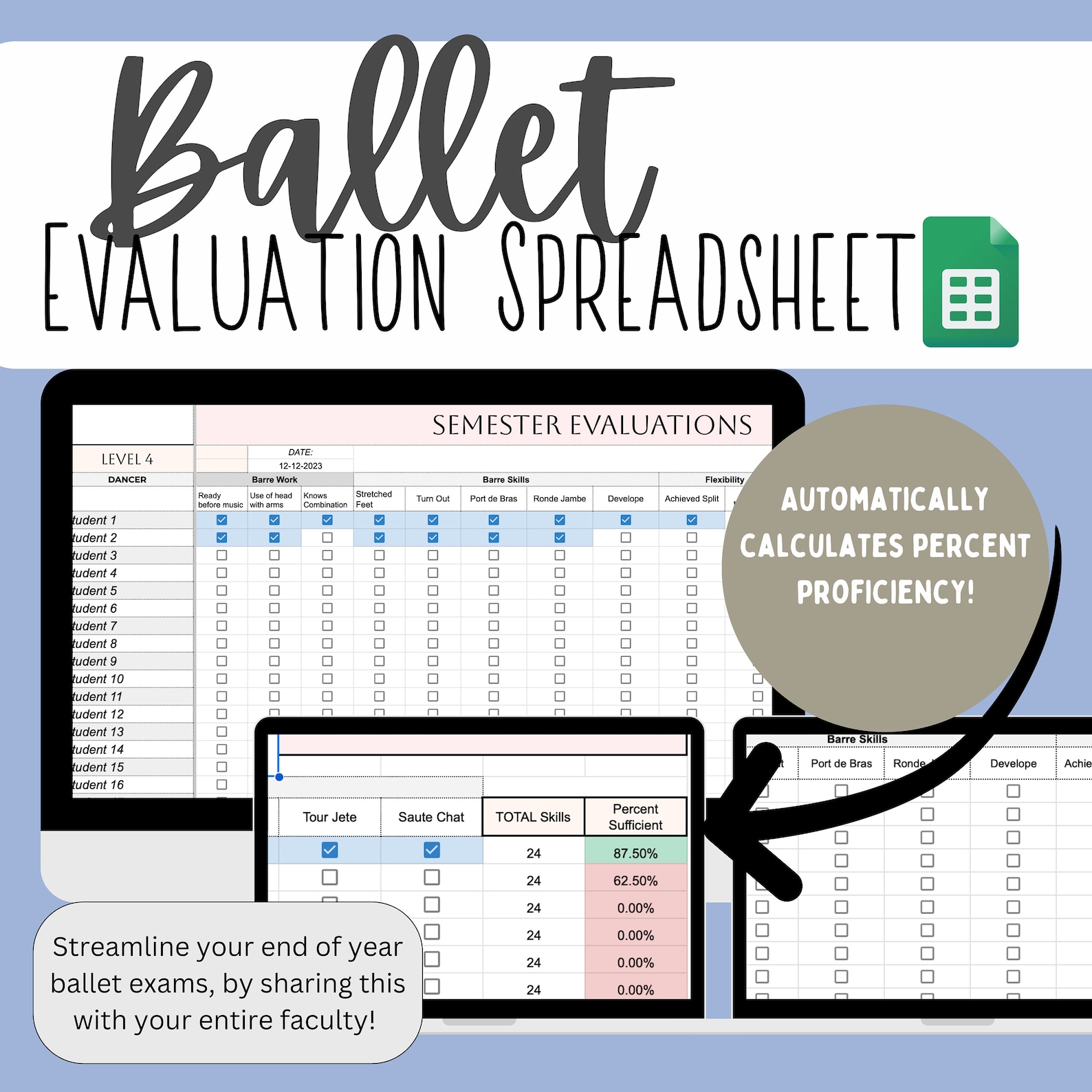 Dance Teacher Editable Ballet Evaluation Exam Spreadsheet, Ballet Class ...