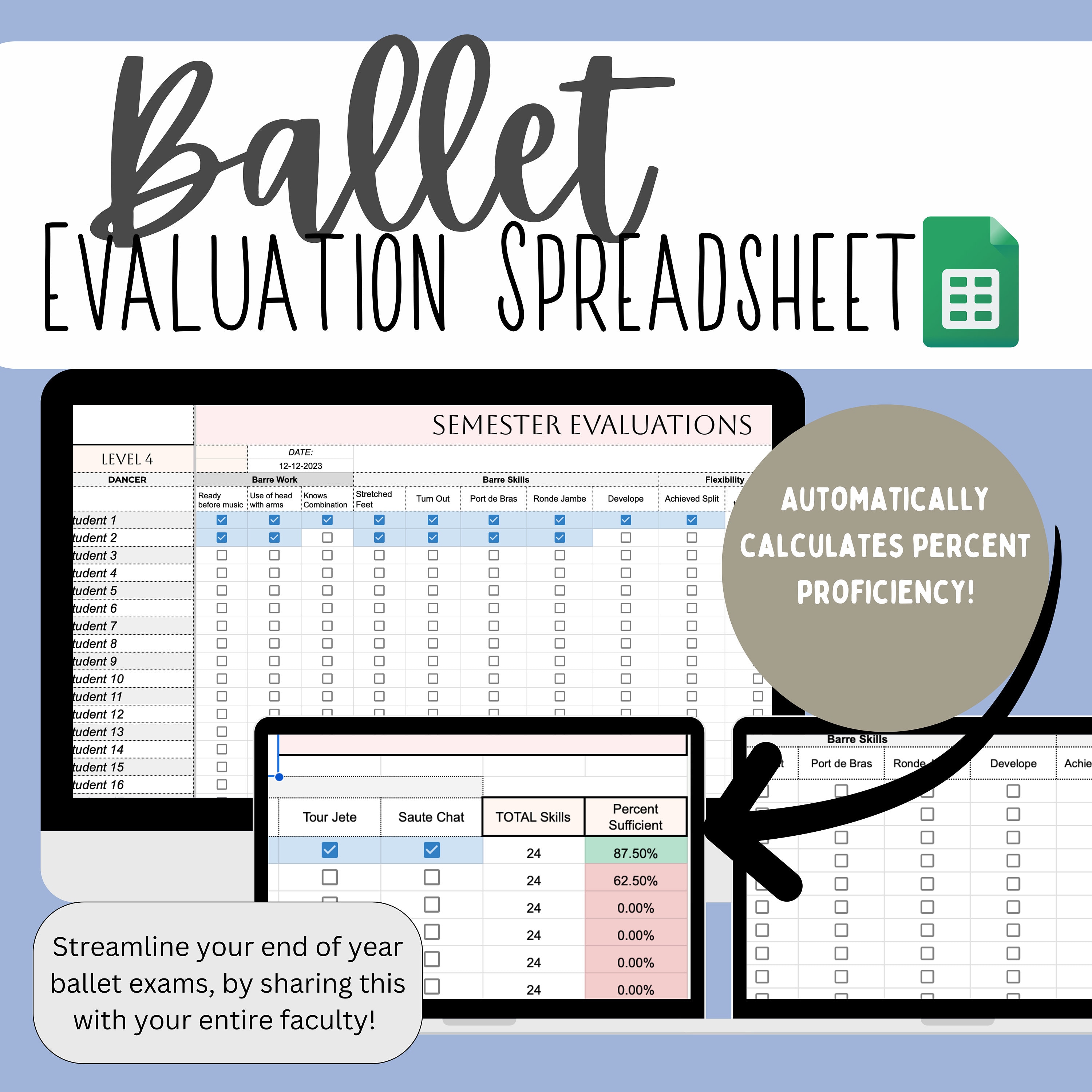 Dance Teacher Editable Ballet Evaluation Exam Spreadsheet, Ballet Class ...