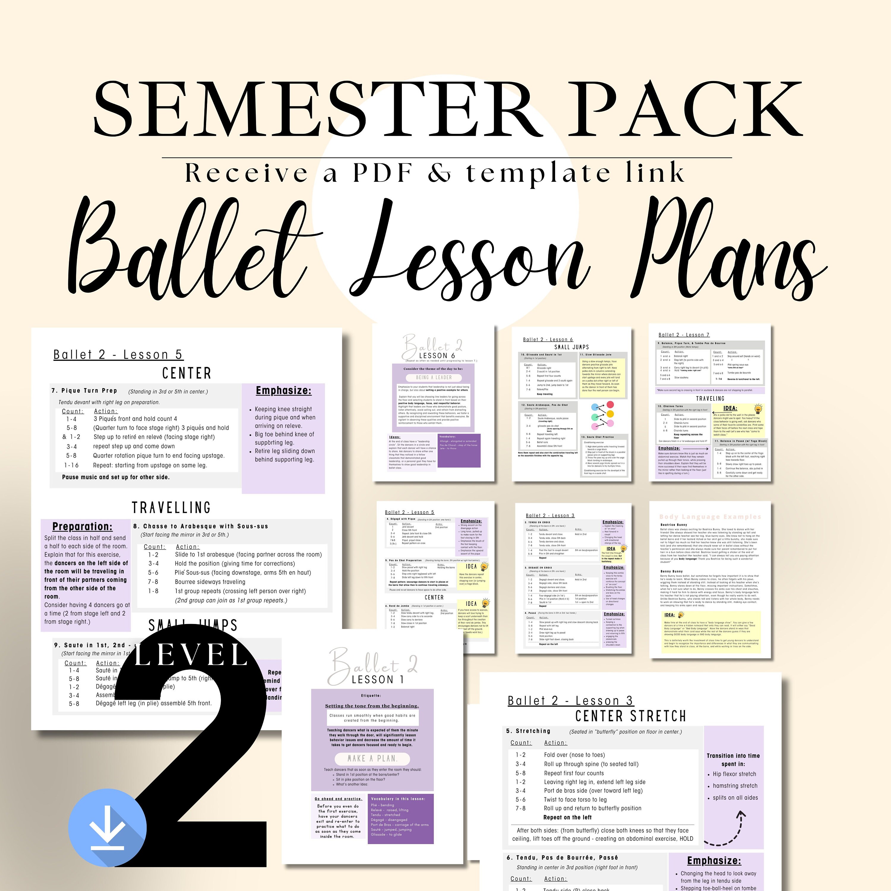 Ballet Lesson Plans, Dance Teacher Bundle, Level 2 Studio Planner Pages ...