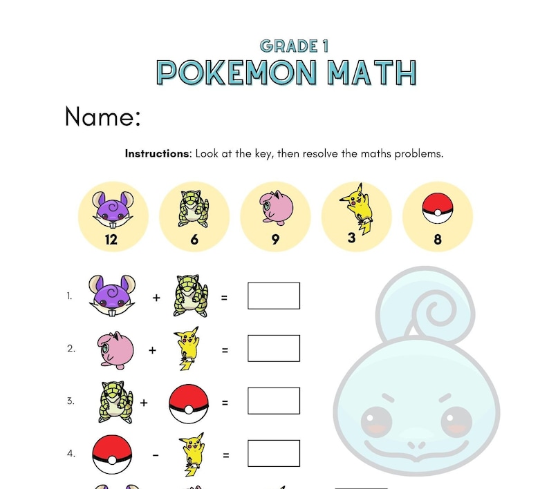 Teacher Supplies, School Worksheet, Pokemon Math Worksheet Bundle, 1st ...