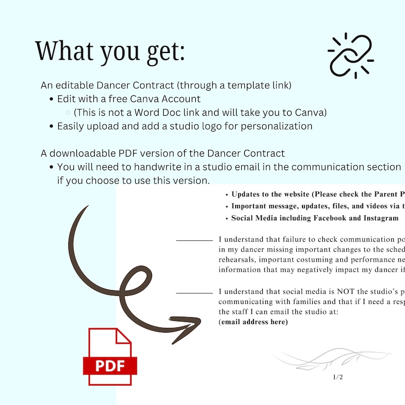 Dancer Contract for Dance Teachers & Studios, Ballet School, Editable ...
