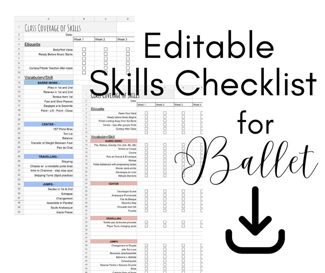 Ballet Syllabus Skill Checklist Dance Planner Organizer - Etsy