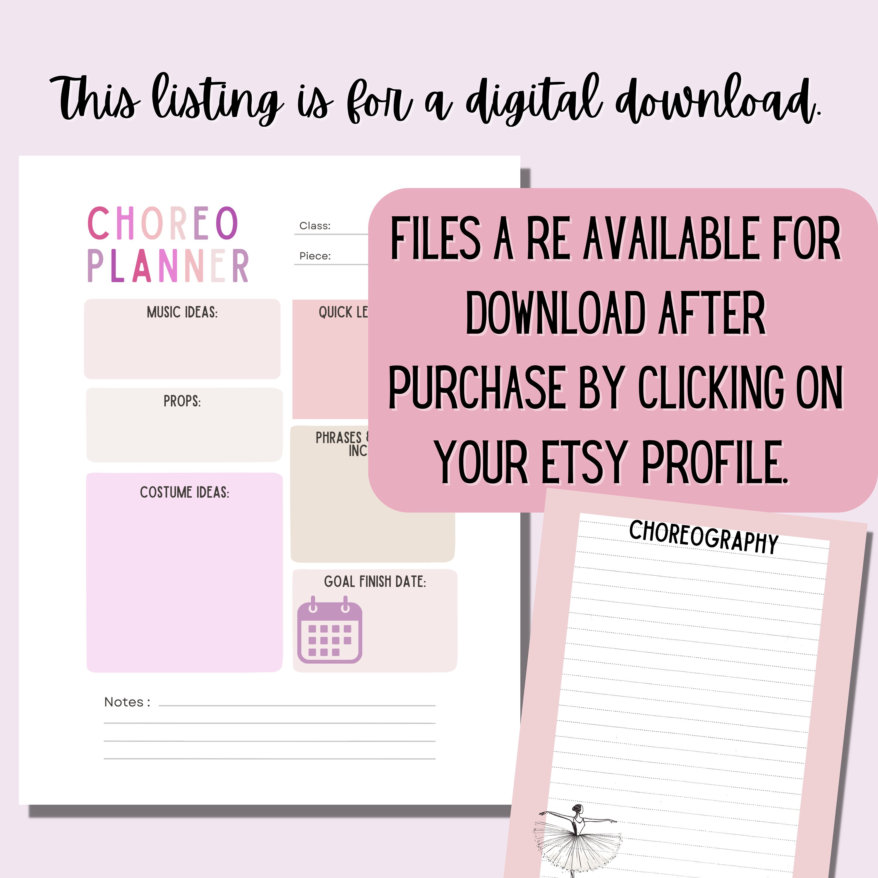 Dance Teacher Choreography Planner, Ballet Instructor Printable Pages ...