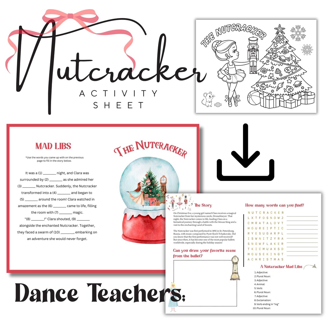 Nutcracker Activity Sheet for Dancers, Backstage Printable, Ballet ...
