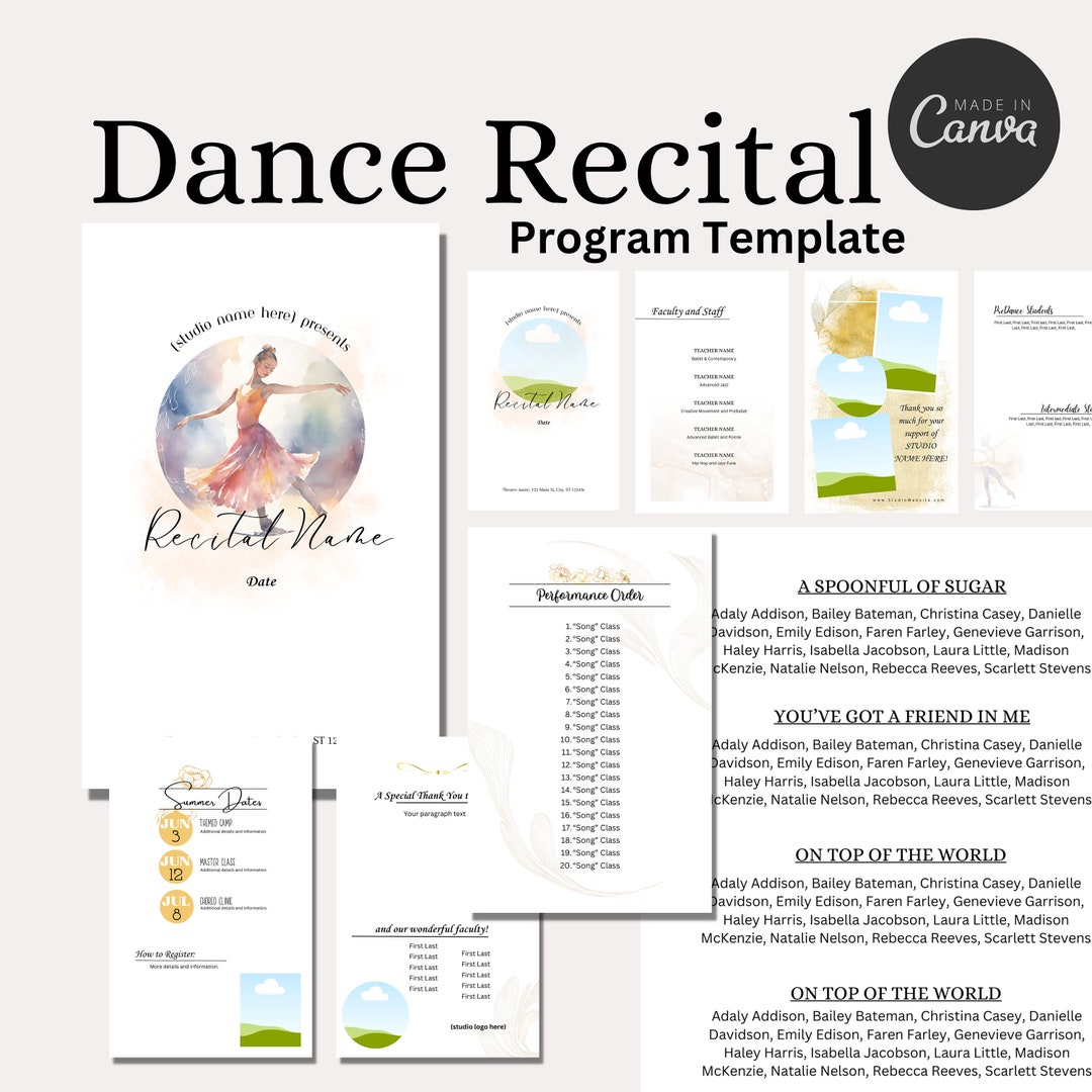 Dance Recital Program Template for Performances, Dance Teacher Tool ...