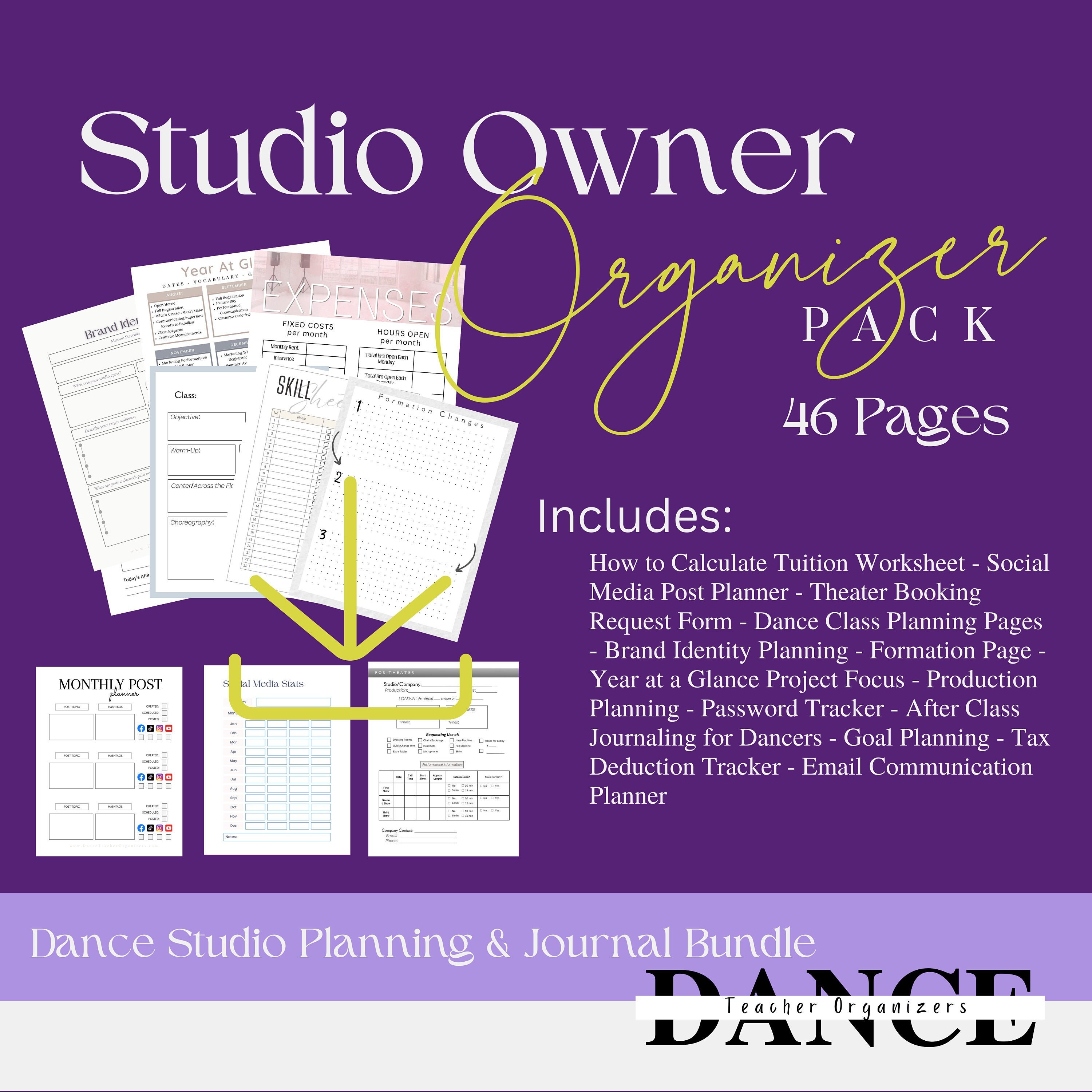 Dance Teacher, Dance Studio Ballet Planner and Organizer Pack, Quick ...
