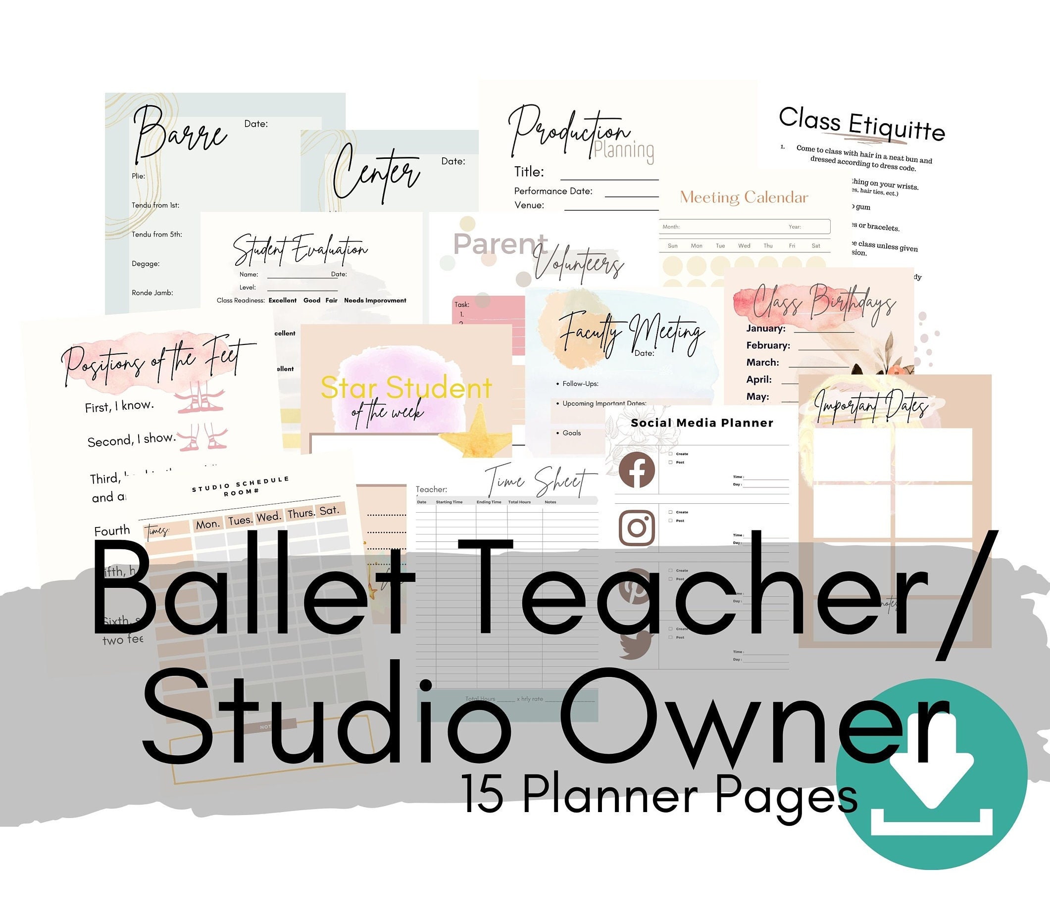 Studio Owner/ballet Teacher Organizer, Dance Planner, Instant Download ...