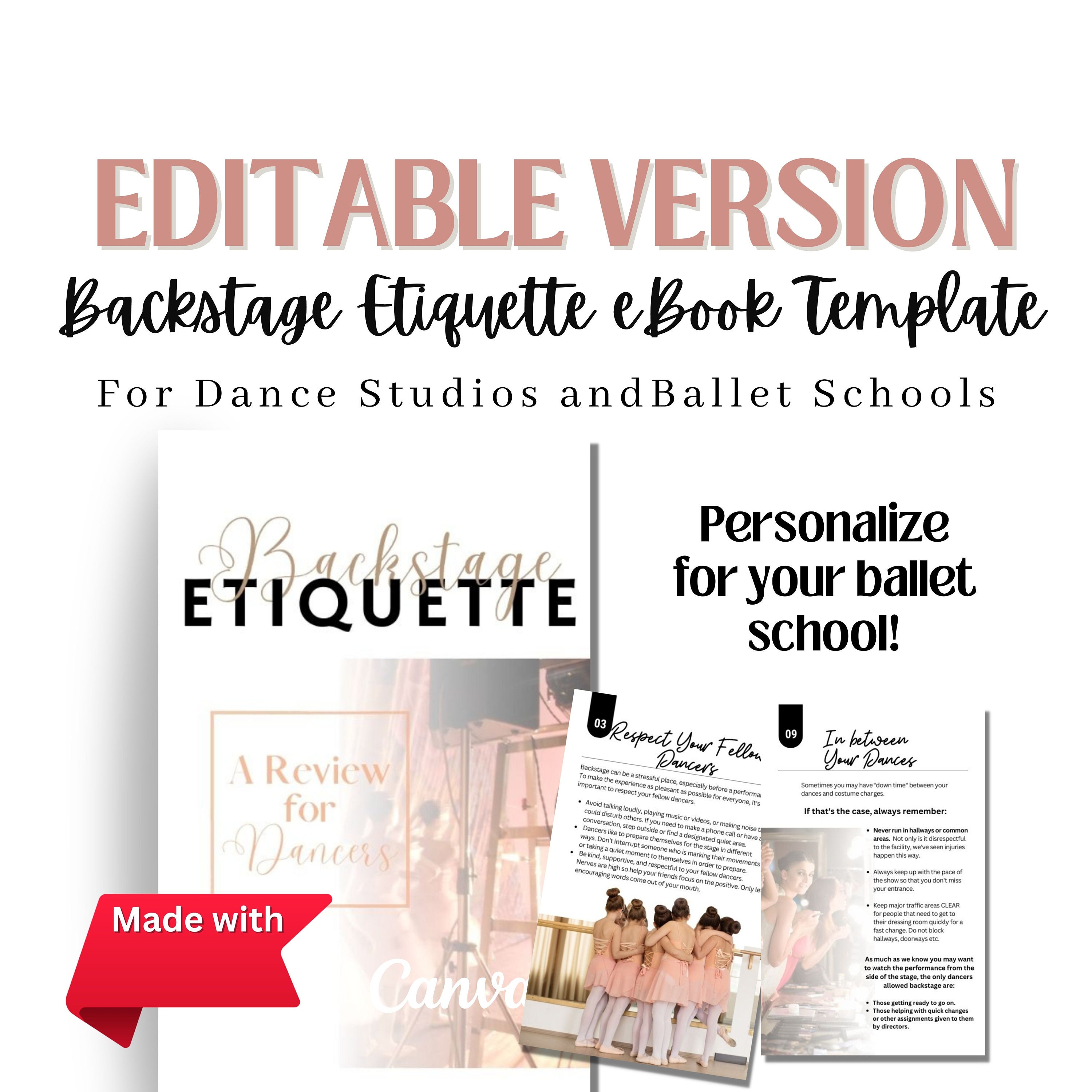 EDITABLE Dance Studio, Dance Teacher Backstage Etiquette Downloadable ...