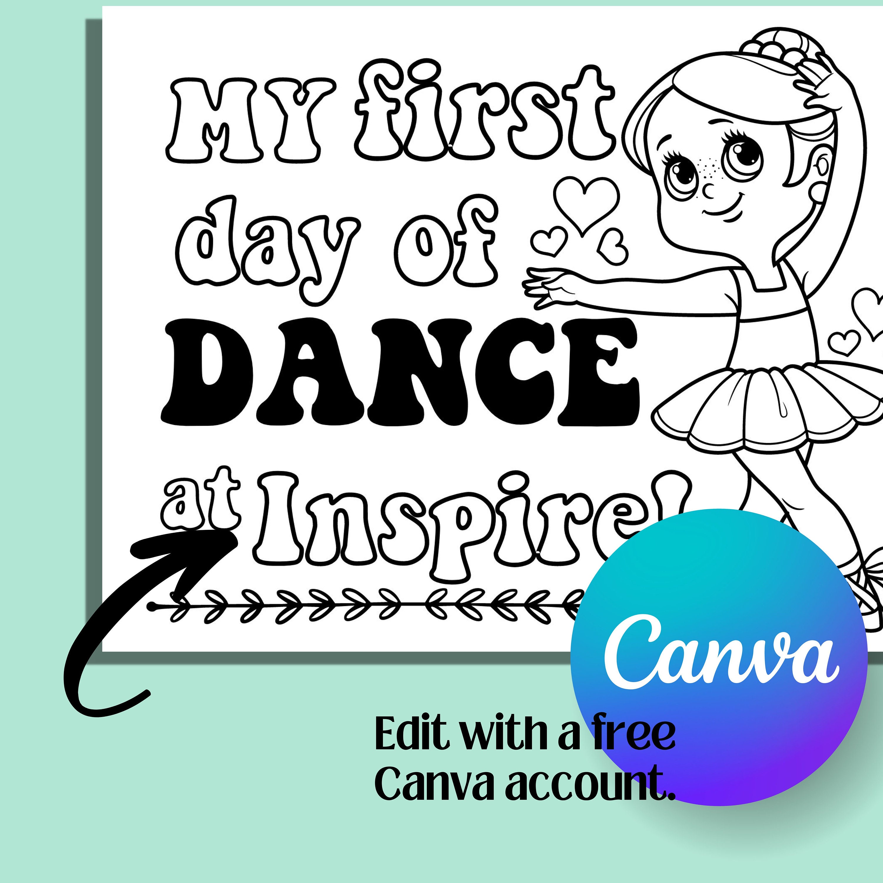 Editable Ballet School Dance Studio Coloring Page, First Day of Dance ...