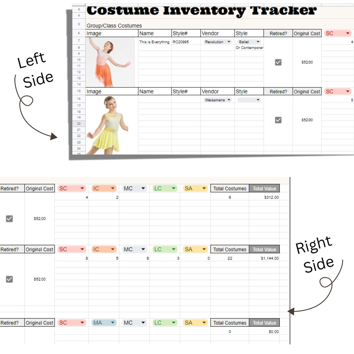 Dance Studio Digital Template, Dance Teacher Costume Tracker Organizer ...