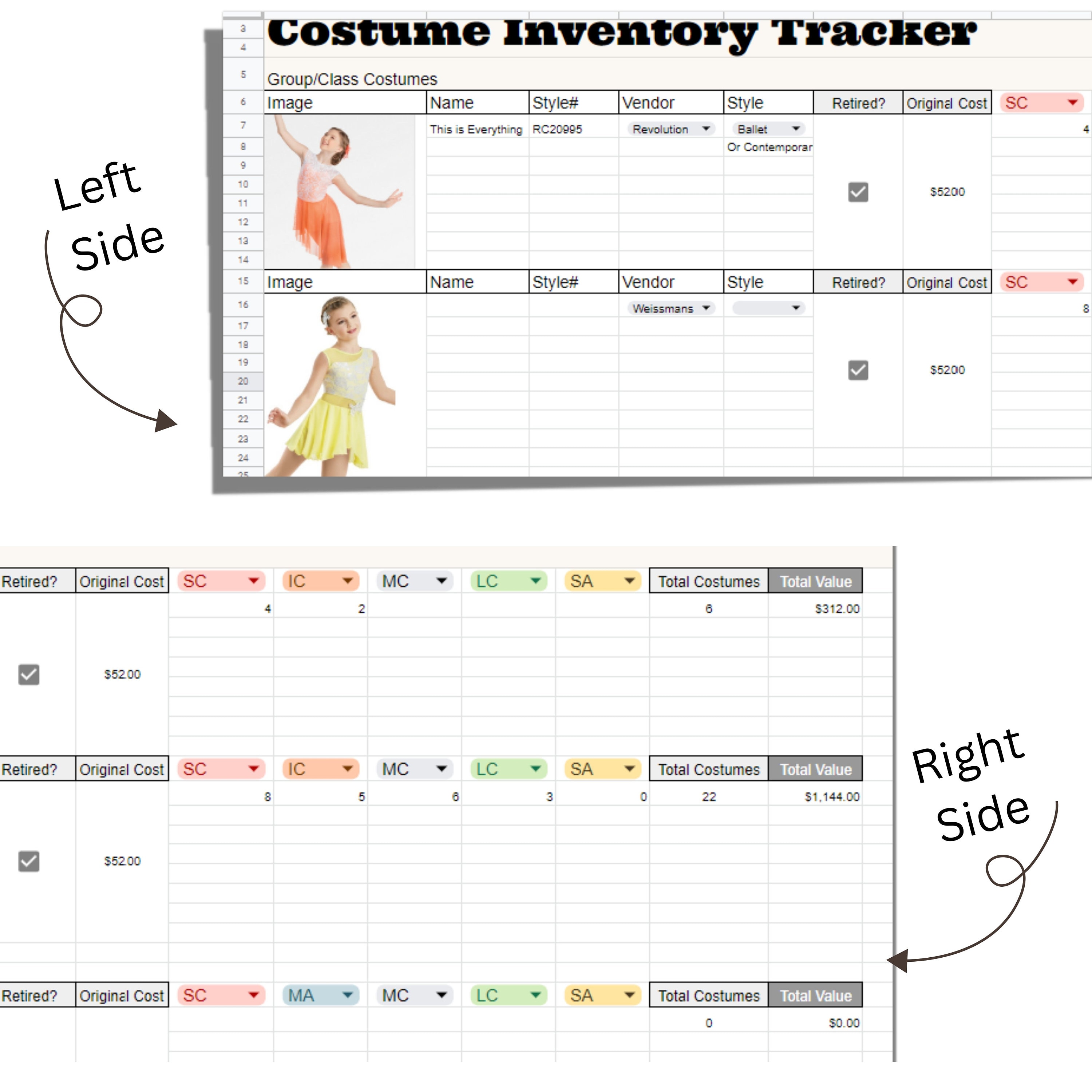 Dance Studio Digital Template, Dance Teacher Costume Tracker Organizer ...
