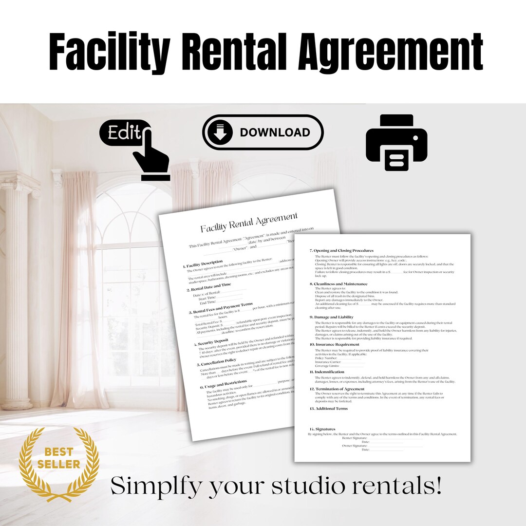 Dance Studio Facility Rental Agreement Template | Editable Contract for ...