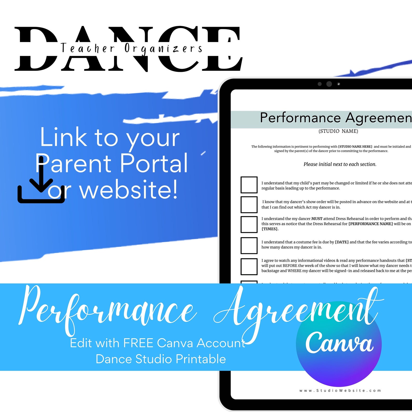 Editable Dance Studio Performance Agreement Template, Customizable ...