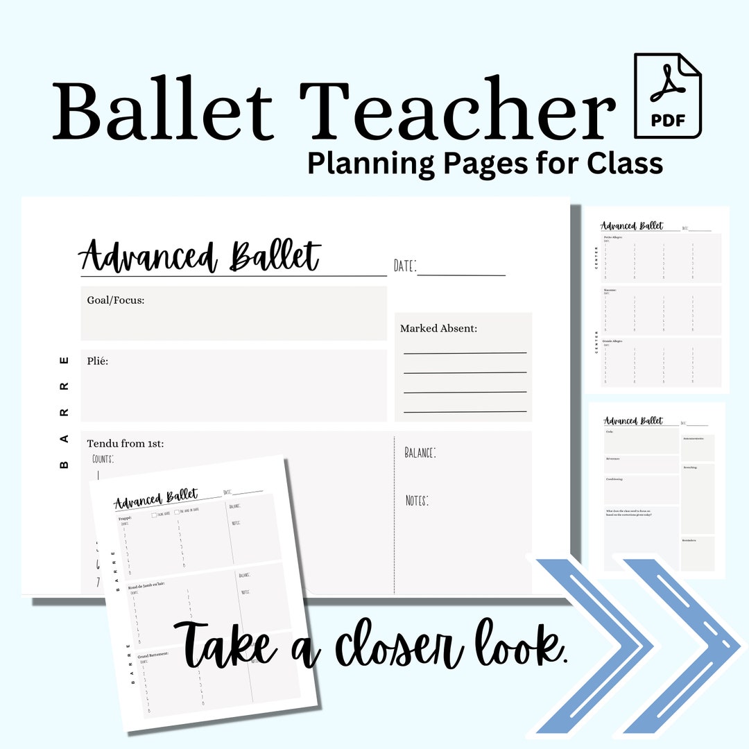 Ballet Teacher Planning Pages, Dance Class Journal Organizer Download ...