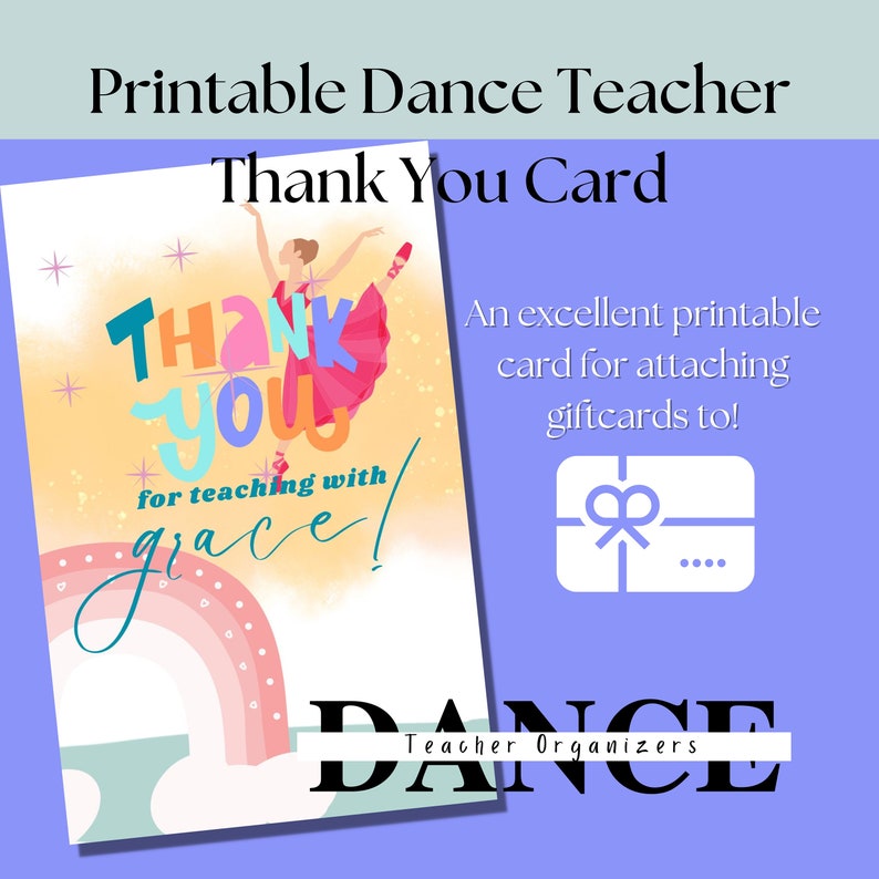 Printable Dance Teacher Thank You Card, Digital Card for Ballet ...