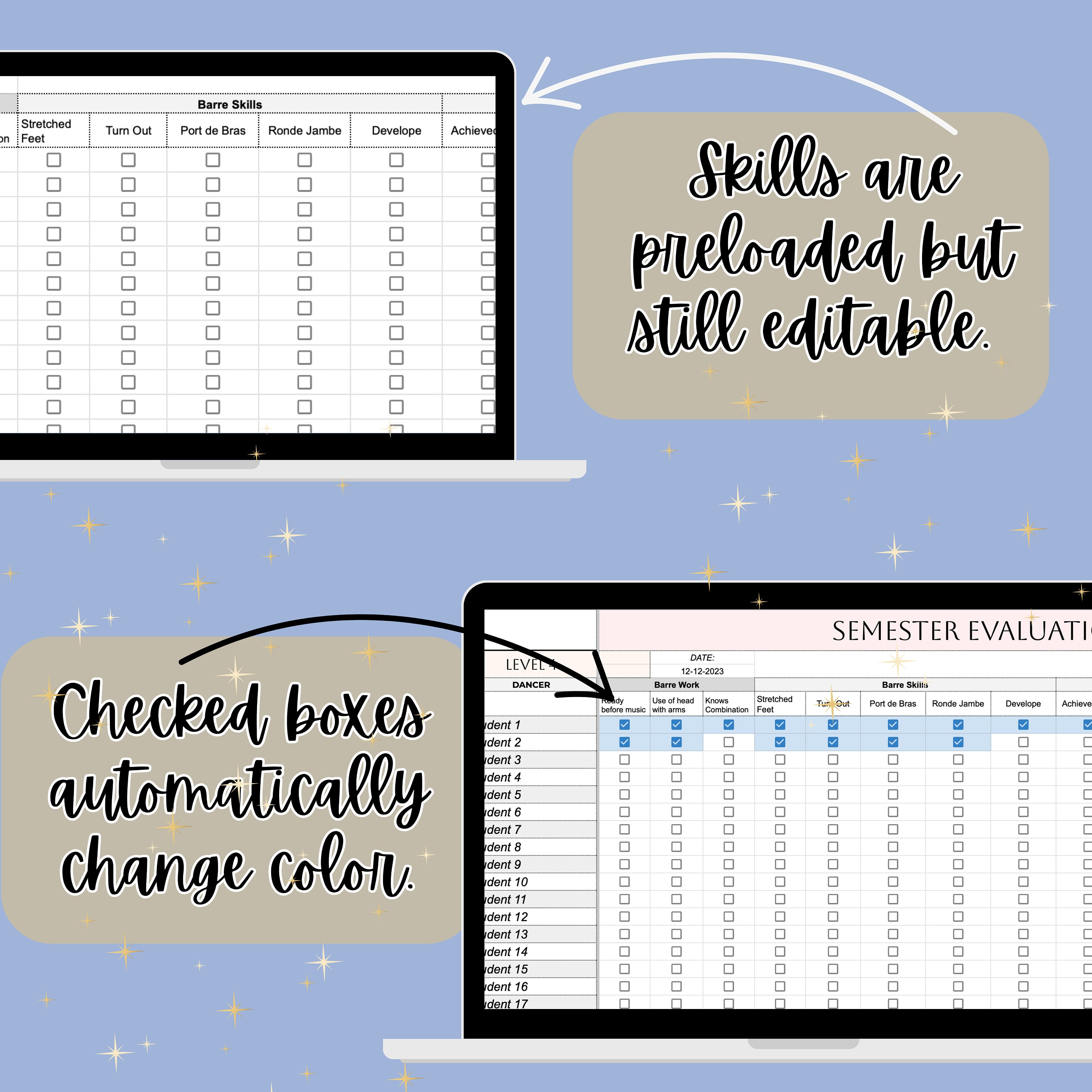 Dance Teacher Editable Ballet Evaluation Exam Spreadsheet, Ballet Class ...