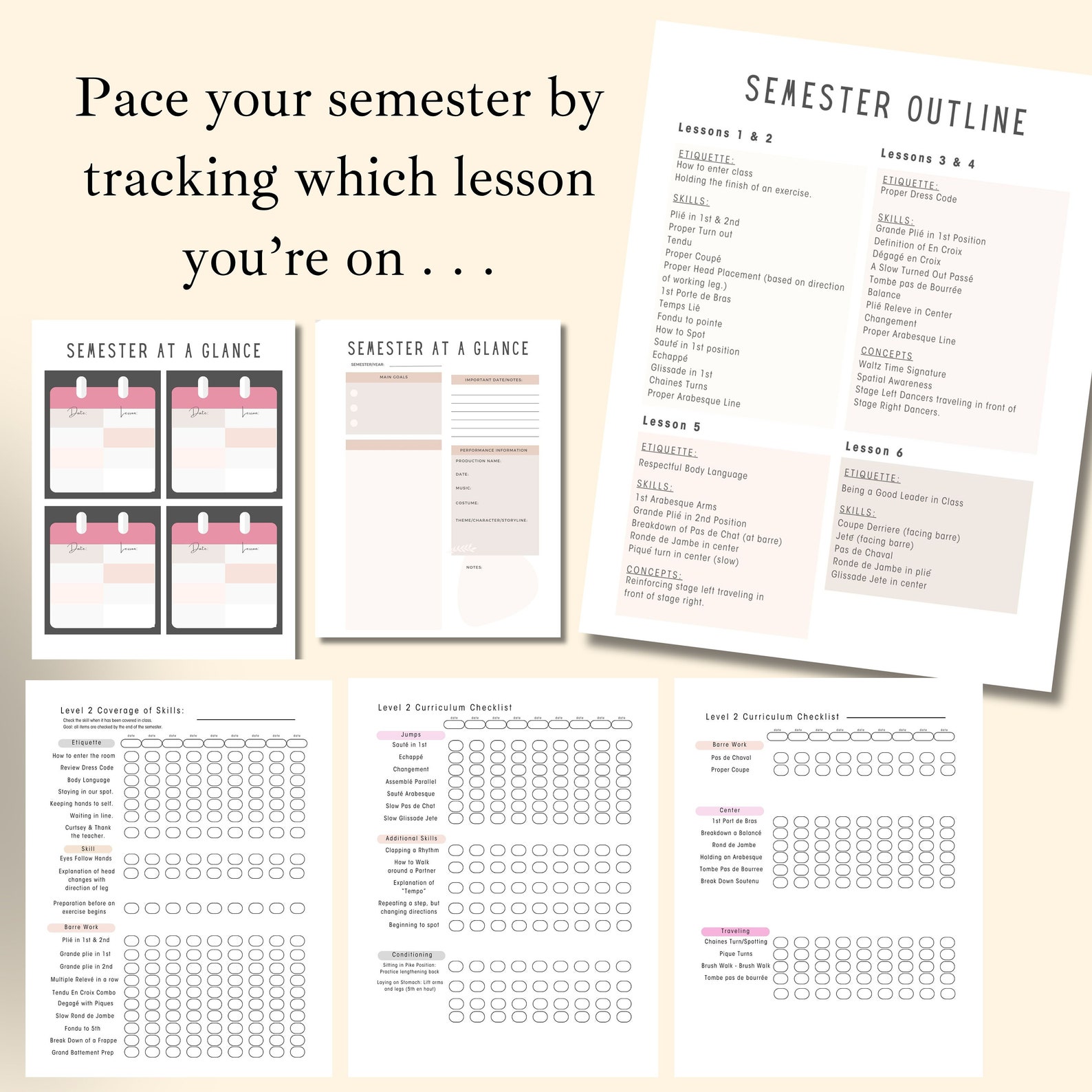 Ballet Lesson Plans, Dance Teacher Bundle, Level 2 Studio Planner Pages ...