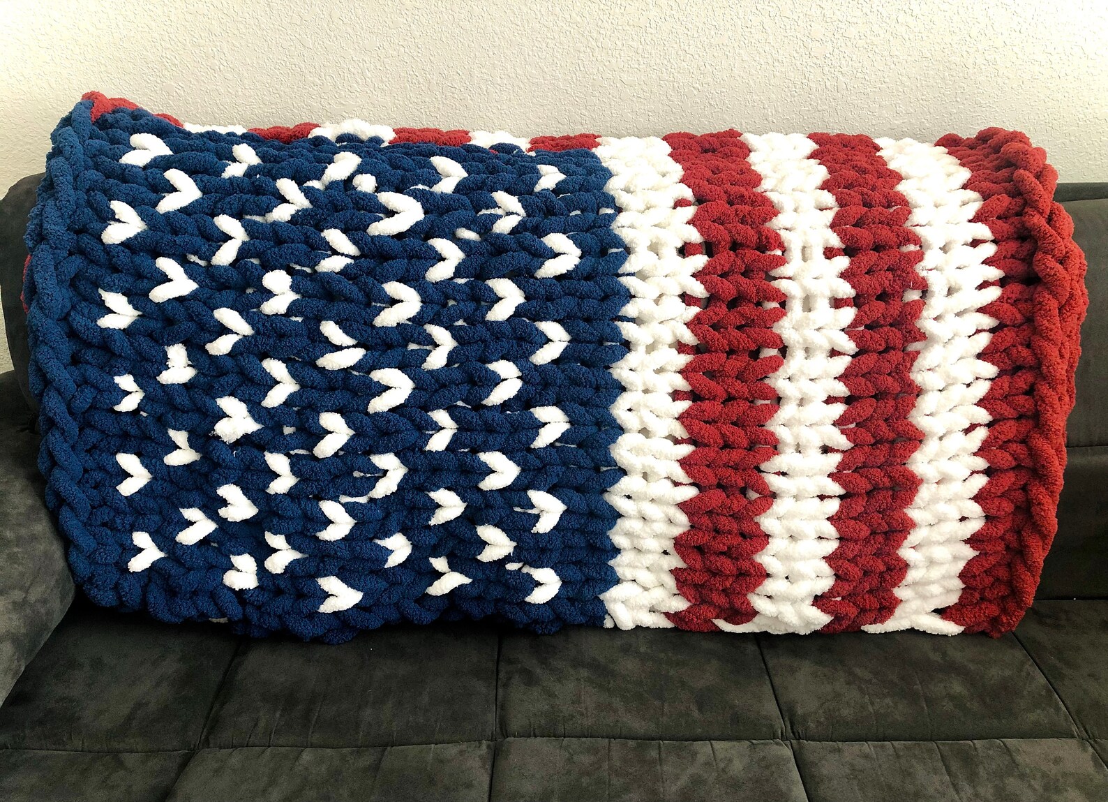 Plush American Flag Throw Blanket Chunky Chenille Vegan - Etsy