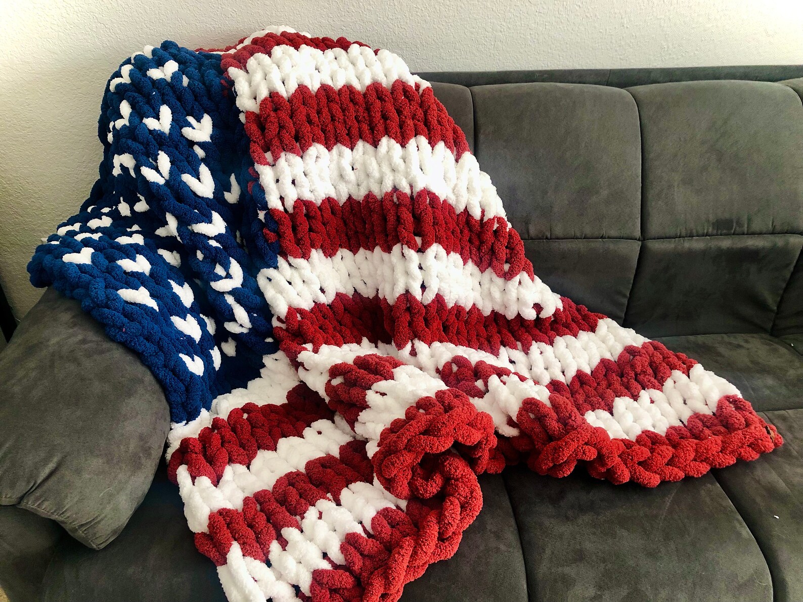 Plush American Flag Throw Blanket Chunky Chenille Vegan - Etsy