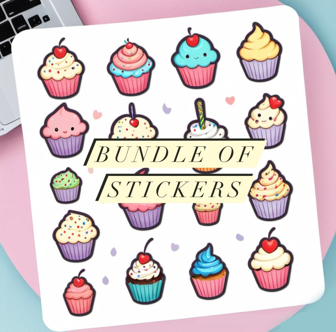 Cute Cupcake PNG Stickers Ai Prompt, Kawaii Cupcake PNG Printable ...