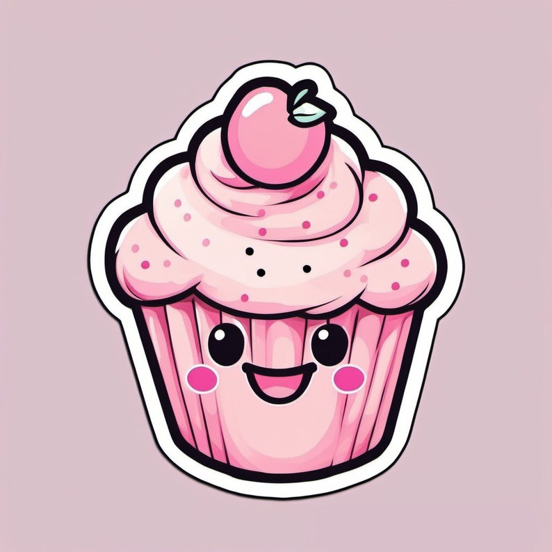 Cute Cupcake PNG Stickers Ai Prompt, Kawaii Cupcake PNG Printable ...