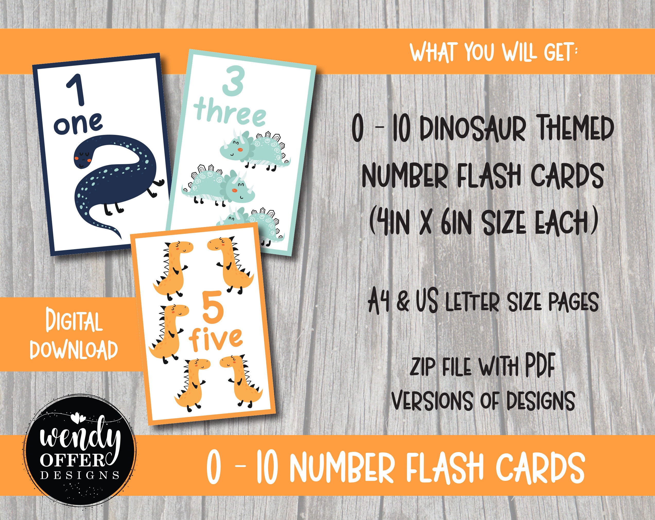 Printable dinosaur numbers Number flash cards Dinosaur flash | Etsy