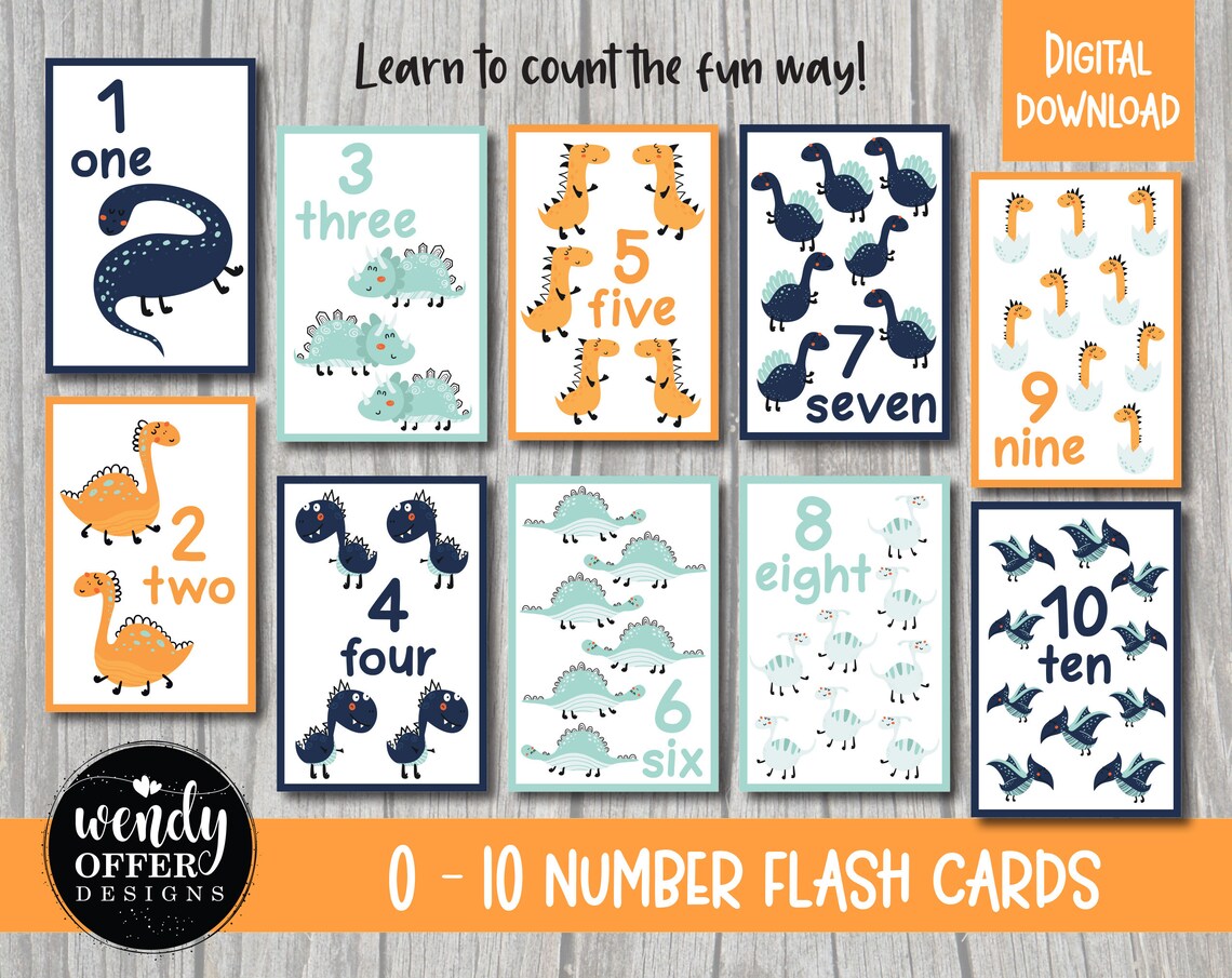 Printable Dinosaur Numbers, Number Flash Cards, Dinosaur Flash Cards ...