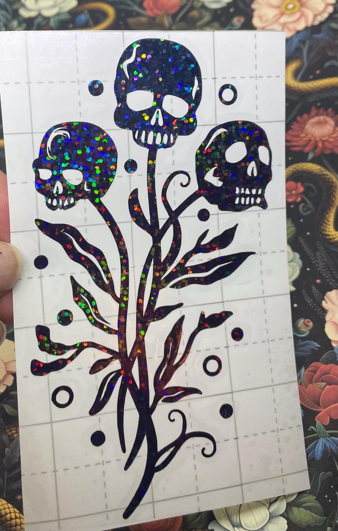 Snapdragon Skulls Flower Vinyl Decal ~ Spooky Holographic Sticker ...