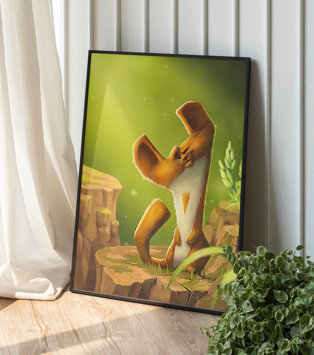 Cartoon Stoat Digital Painting Art Print Home Decor, Wall Art for ...
