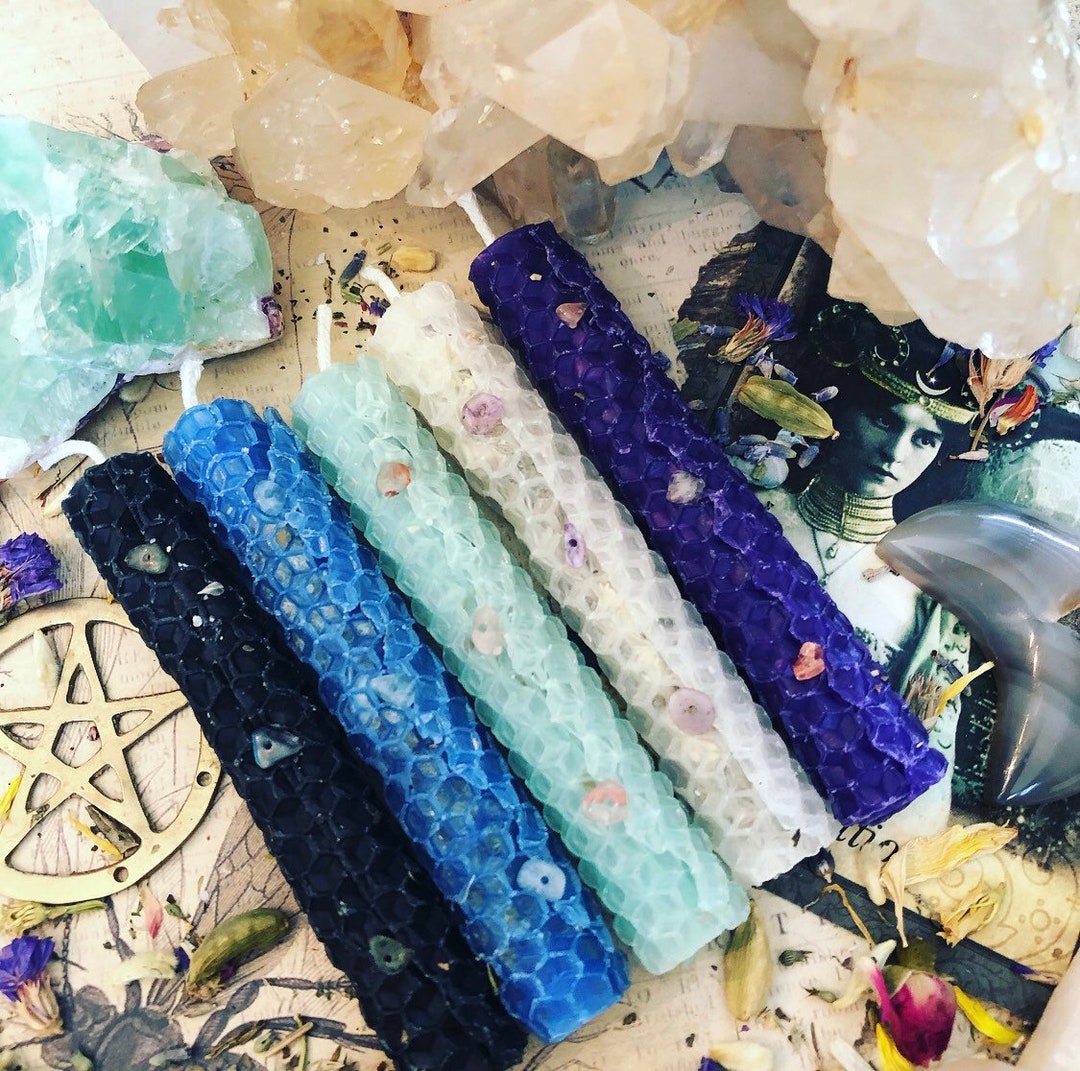 Mini MOON Phase/lunar Phase Hand-rolled Herbal Oiled Crystal Candle Set ...