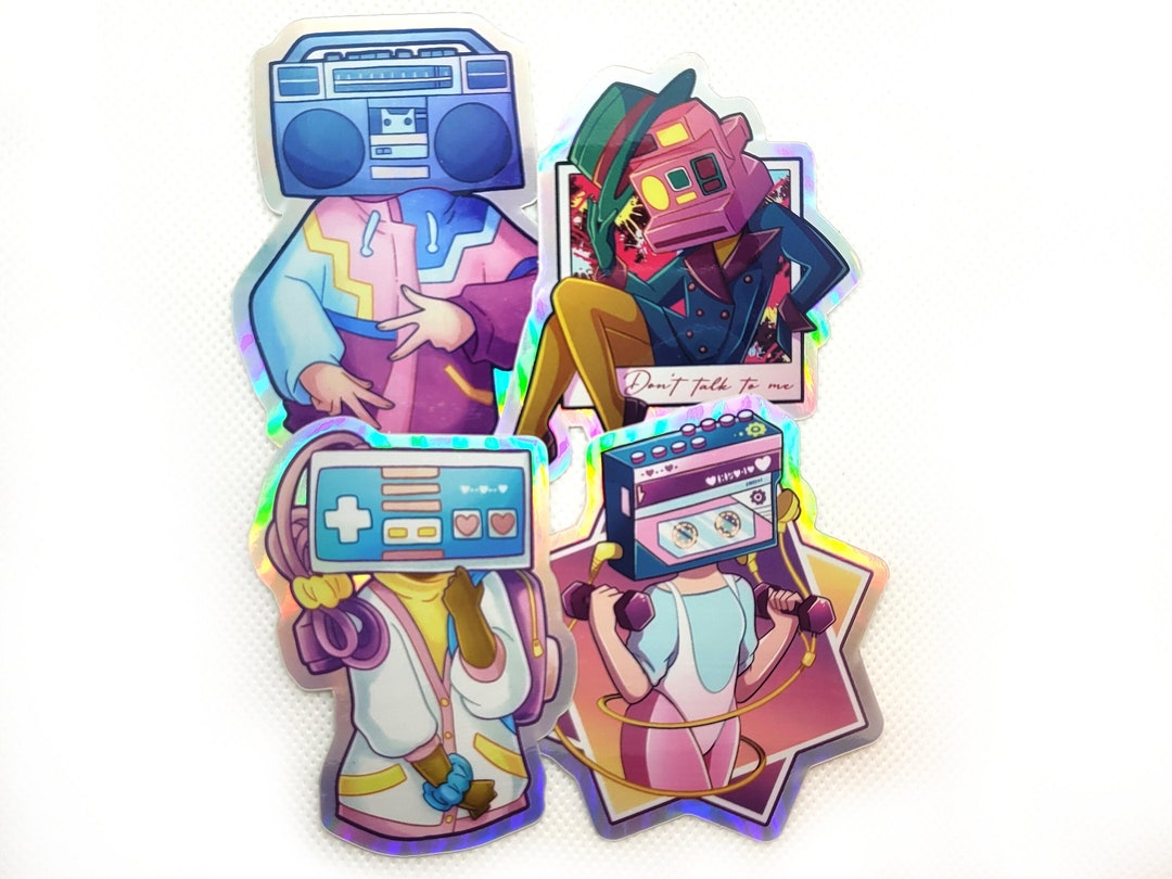 80s 1980 Retro Tech Fashion Object Head Sticker Gift Decor Holographic ...