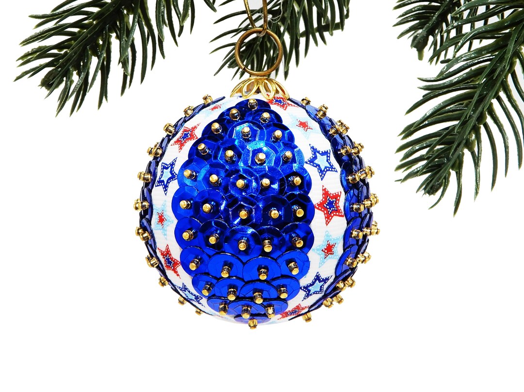 Patriotic Americana Ornament With Patchwork Stars Ribbon and Metallic ...