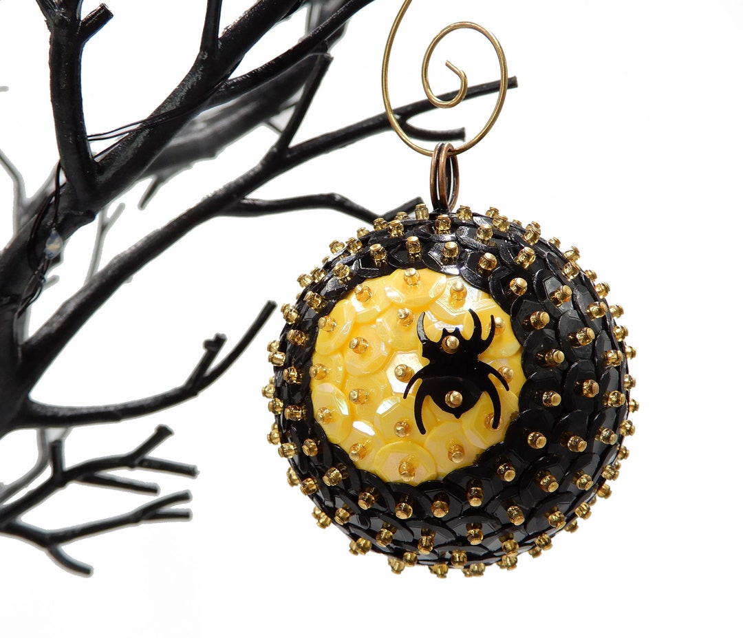 Halloween Ornament. Creepy Dangling Spider Over a Full Moon With Black ...