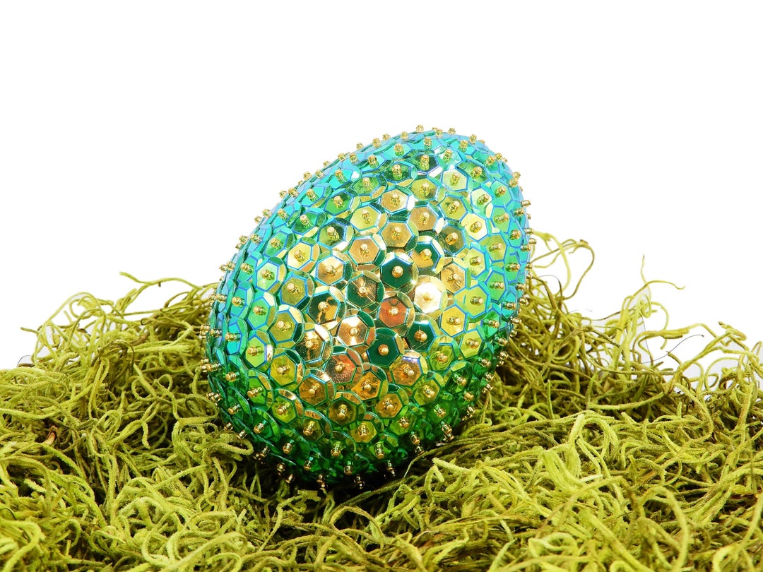 4" Dragon Egg, Unique Metallic Iridescent Golden Green-blue Sequin Egg ...