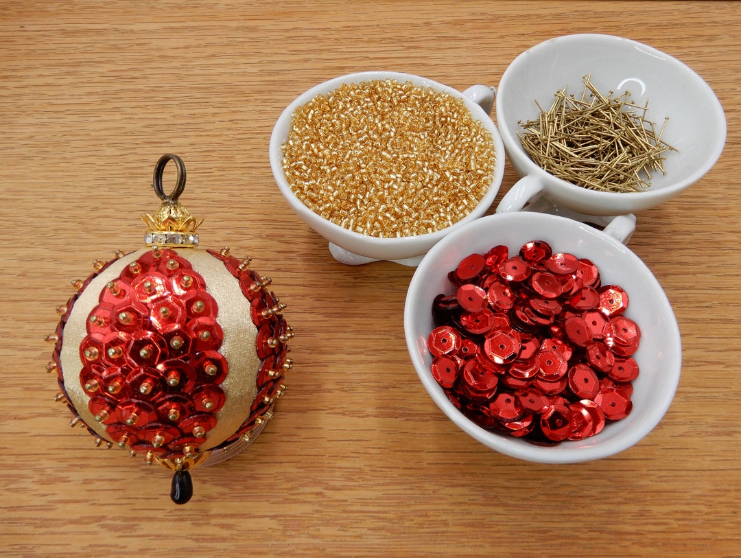 DIY Sequin Ornament KIT Gold With Metallic Red Sequins & Beaded Make ...