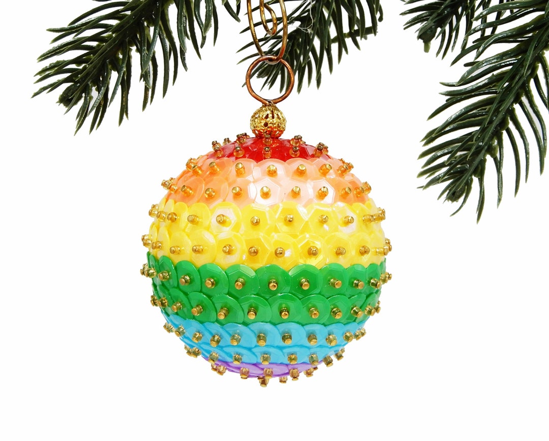 Gay Pride Flag Satin Rainbow Sequin Christmas Ornament. Retro Style ...