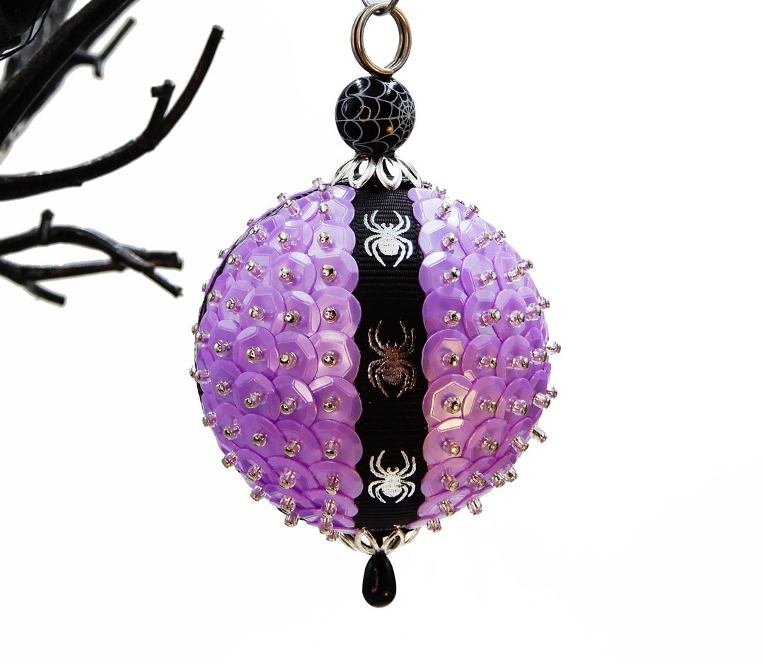 Halloween Ornament. Sparkly Silver Spider With Light Purple Sequins ...