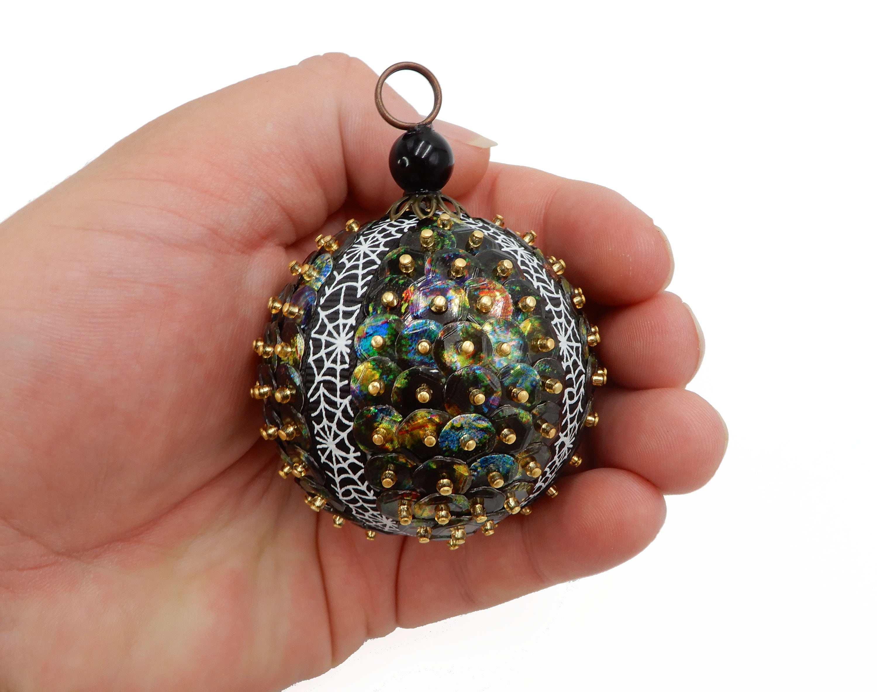 Oil Spill Sequins & Spider Web Ribbon Halloween Tree Ornament - Etsy