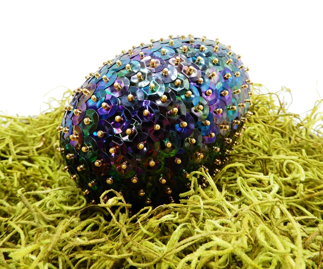 4" Dragon Egg, Unique Iridescent Black Oil Spill Sequin Egg, Gift for ...