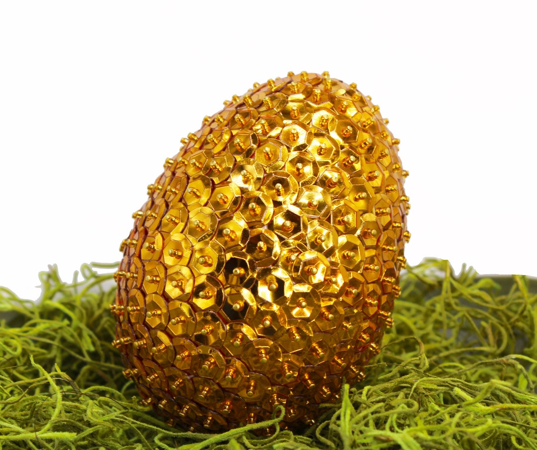 4" Dragon Egg With Unique Metallic Aztec Gold Sequins. Gift for RPG ...