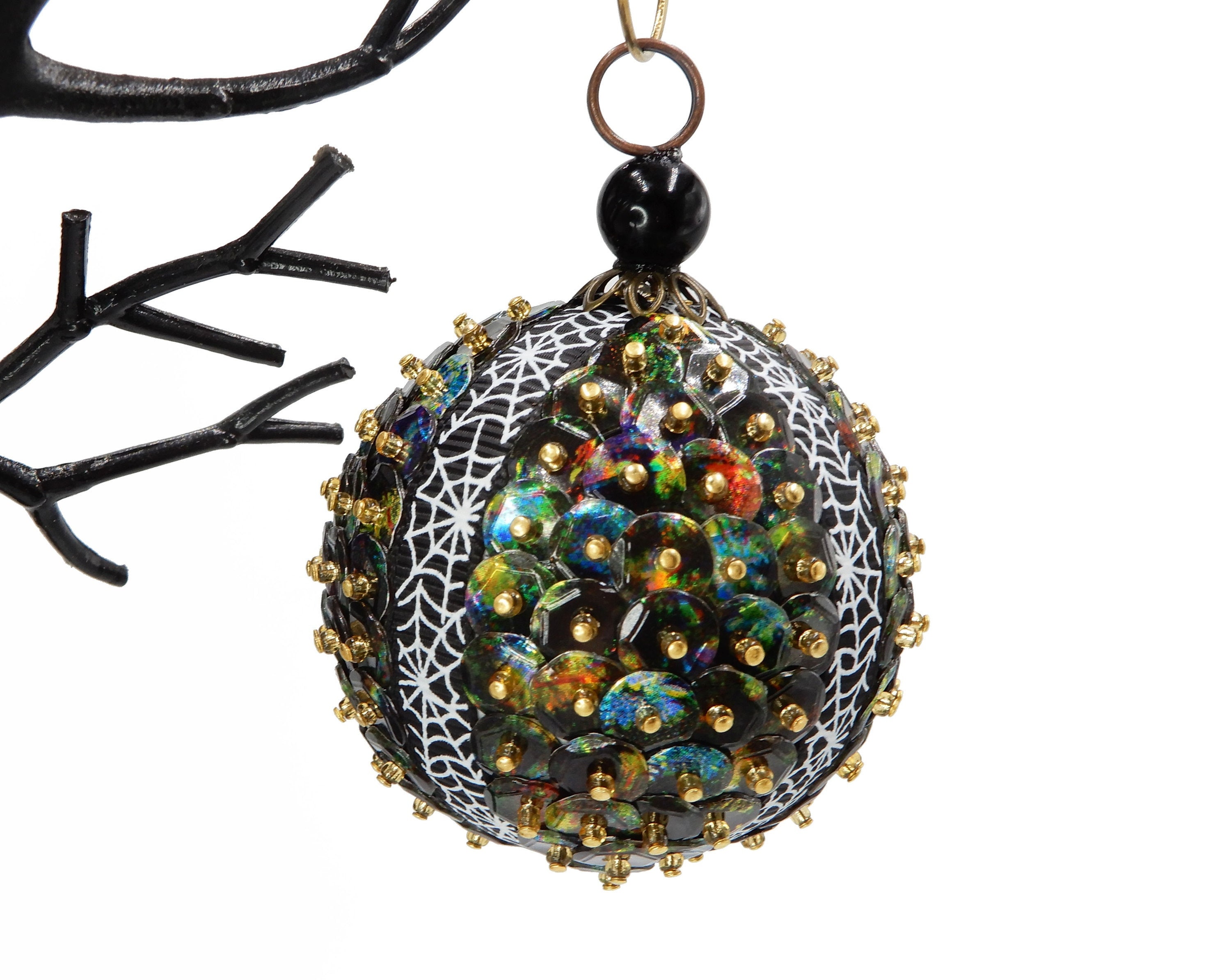 Oil Spill Sequins & Spider Web Ribbon Halloween Tree Ornament - Etsy