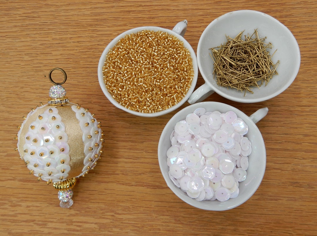 DIY Sequin Ornament KIT Gold With Iridescent White Sequins, Make Your ...