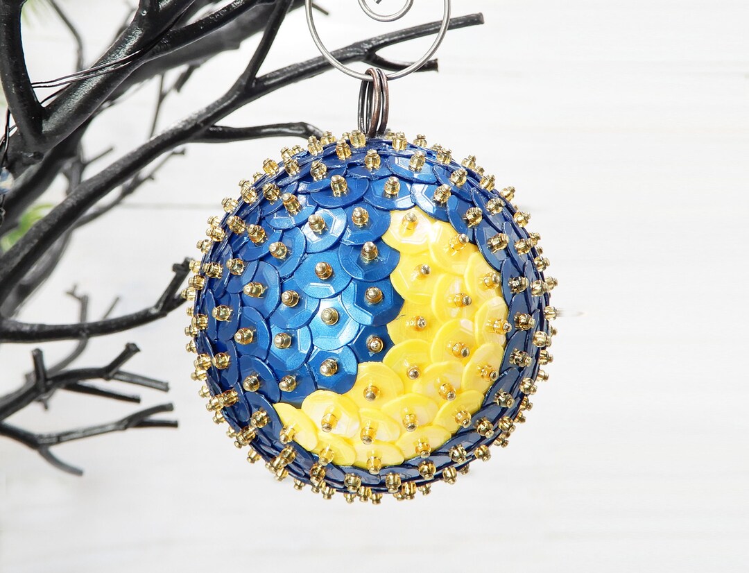 Waxing Crescent Moon With Navy Blue Sequins Halloween Ornament ...