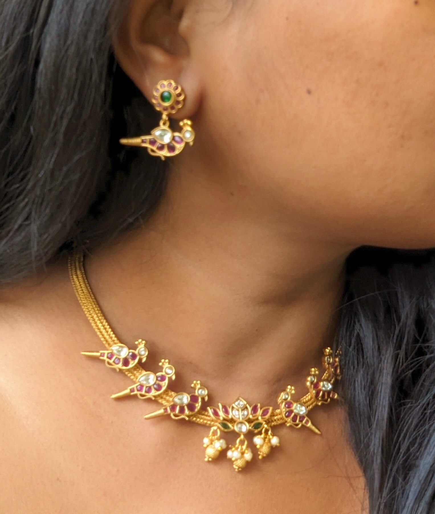 Matte Gold Ruby Green Haram Set One Gram Gold Jewelry/ Haram - Etsy