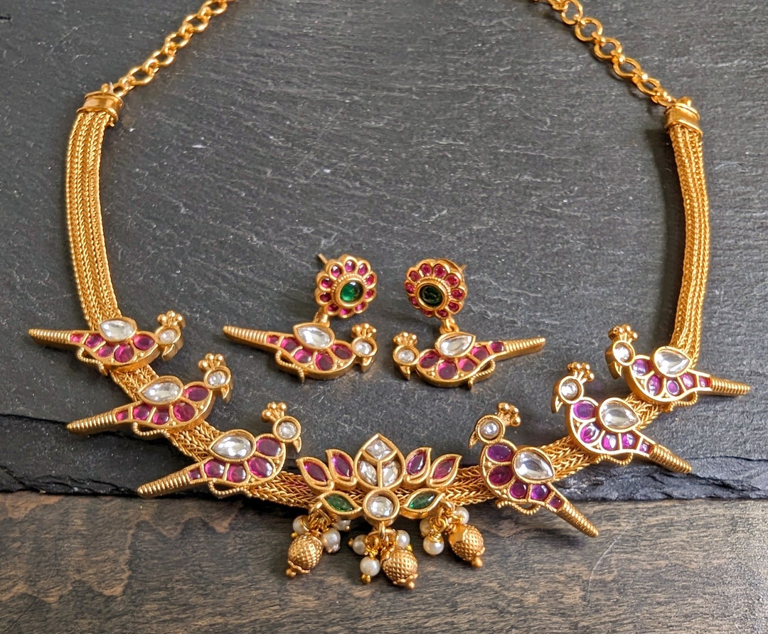 Matte Gold Ruby Green Haram Set One Gram Gold Jewelry/ Haram - Etsy