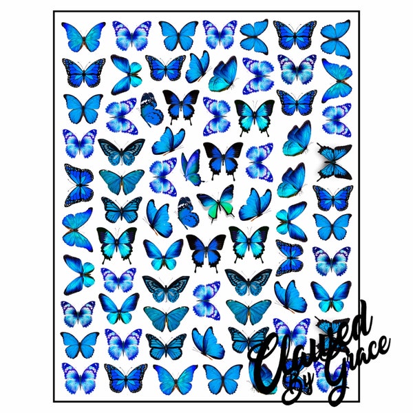 Blue Butterfly Nail Stickers - Etsy