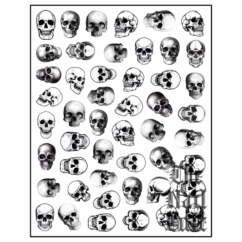 Black and White Skulls Nail Decals Skull Nails Water - Etsy