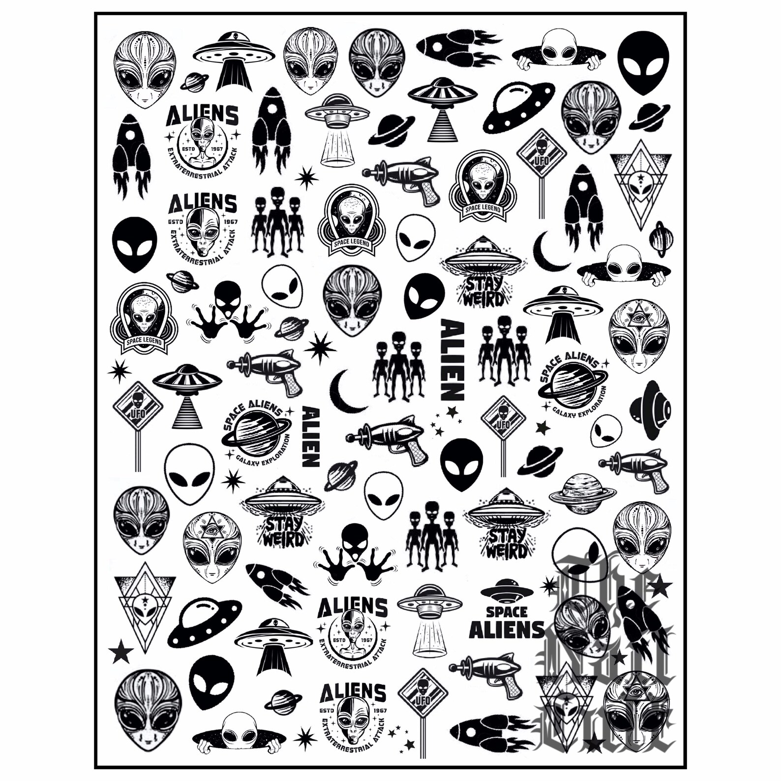 Alien Space Nail Decals Decals Water Decals UFO Nail | Etsy