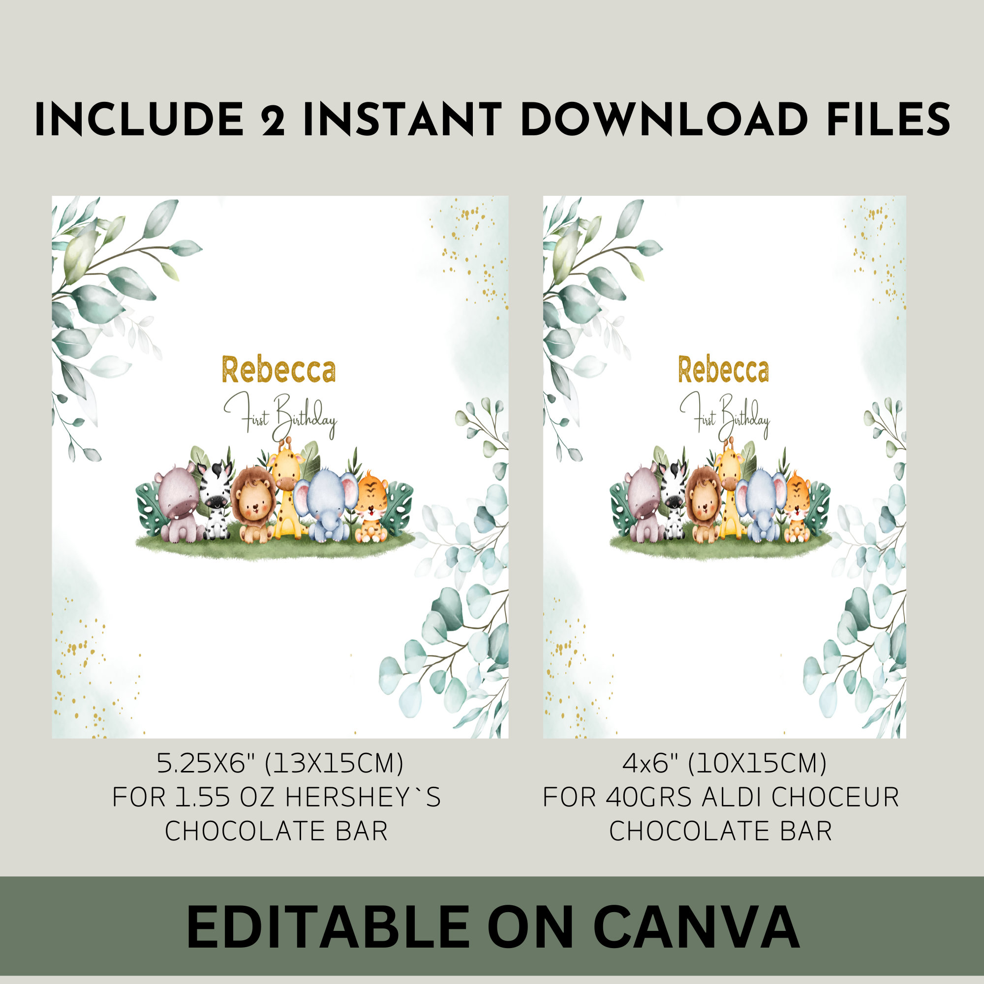 EDITABLE Jungle Chocolate Bar Wrapper Safari Wild Animals - Etsy UK