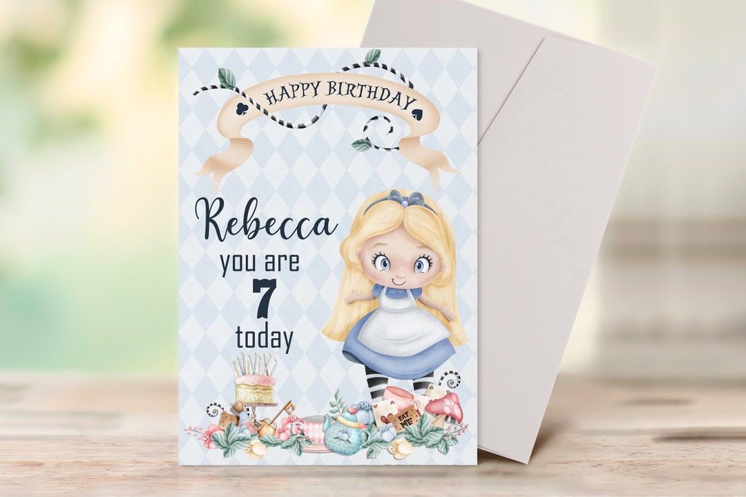 ANY AGE Alice in Wonderland Birthday Card - Personalised Birthday Card ...